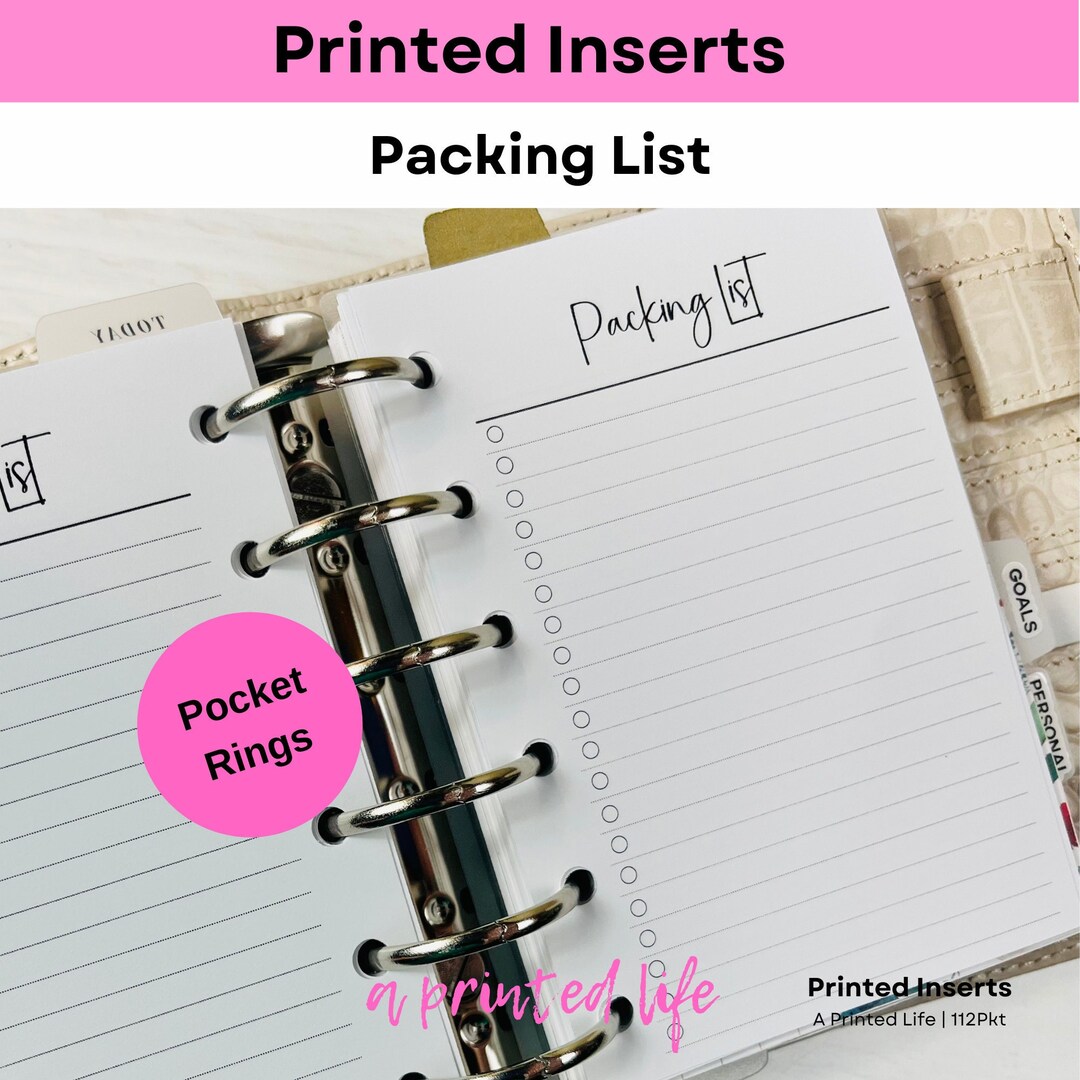 PRINTED POCKET SIZE Packing List Planner Inserts Printed Planner ...