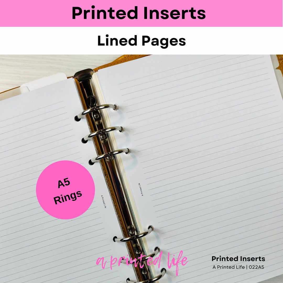 PRINTED A5 SIZE Lined Pages Planner Inserts Printed Planner Inserts 5. ...