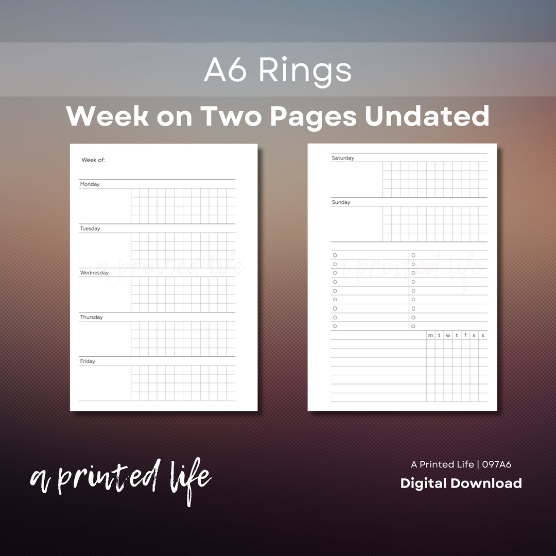 A6 SIZE Week on Two Pages Undated WO2P Insert Printable - Etsy