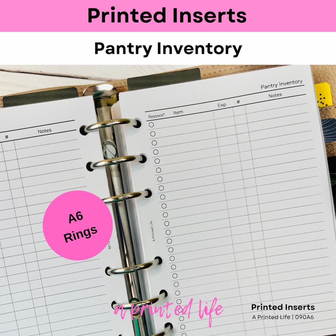 PRINTED A6 SIZE Pantry Inventory Planner Inserts Printed Planner ...