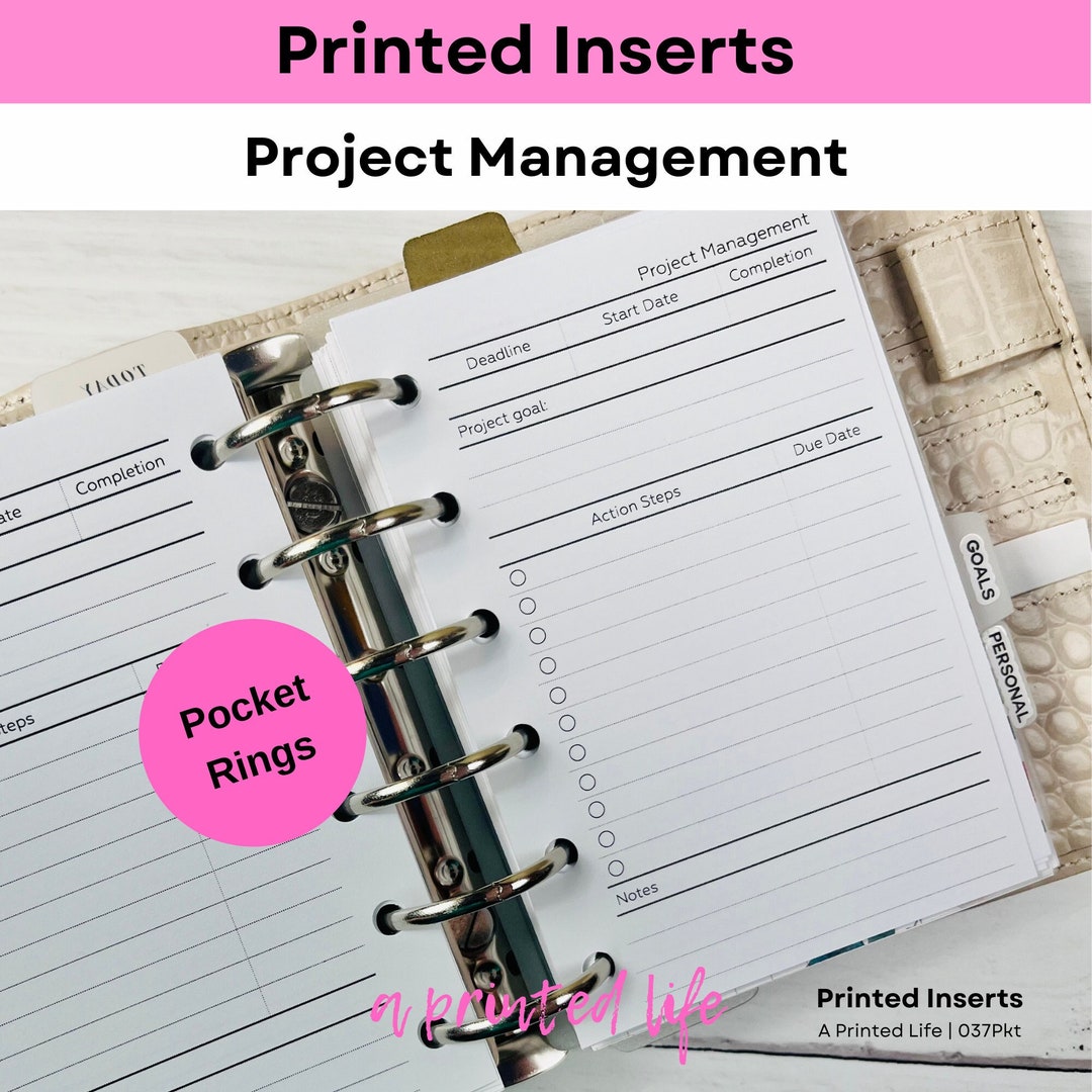 PRINTED POCKET SIZE Project Management Inserts Printed Planner Inserts ...