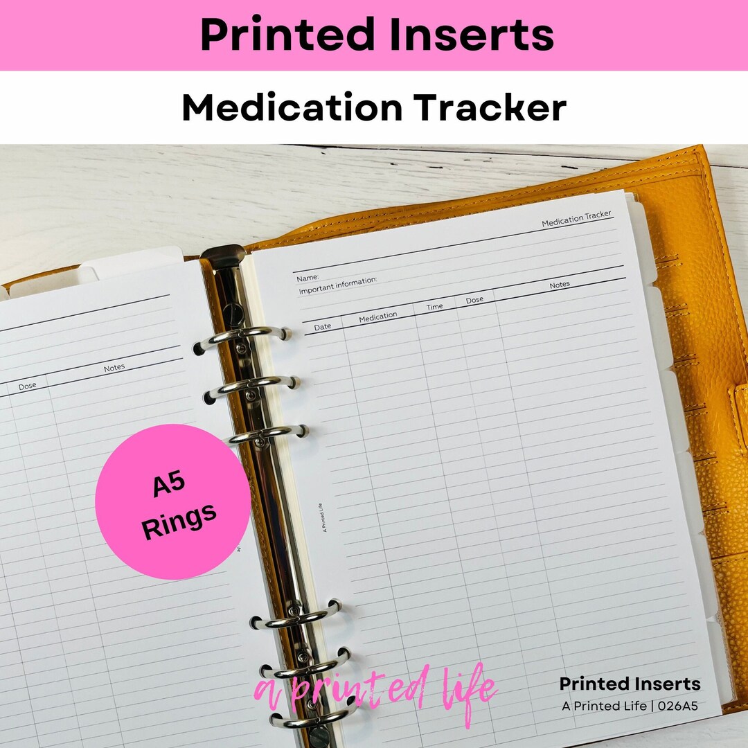 PRINTED A5 SIZE Medication Tracker Planner Inserts A5 Printed Planner ...