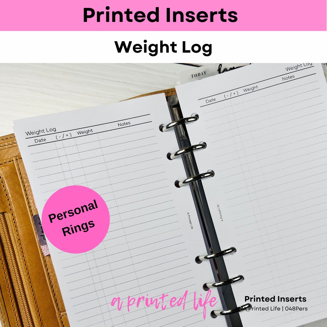 PRINTED PERSONAL SIZE Weight Log Planner Inserts Printed Planner ...