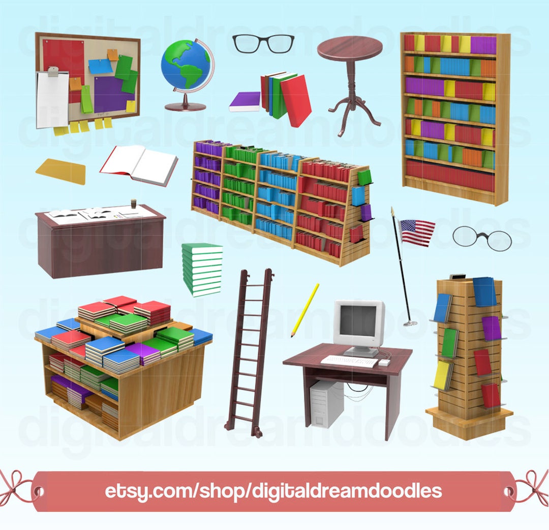 Library Clipart Library Overlays Book Store Image Bookshelf - Etsy