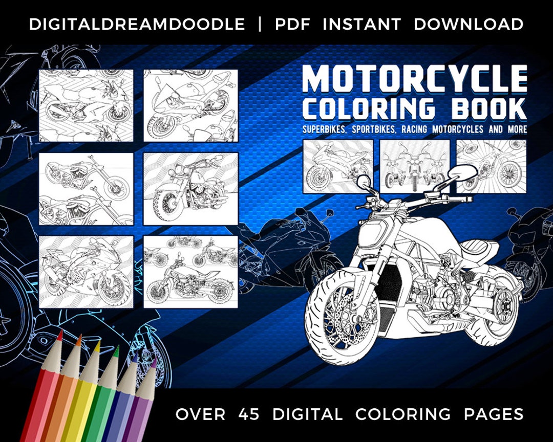 Motorcycle Coloring Book, Classic Road Chopper Coloring Book, Superbike ...