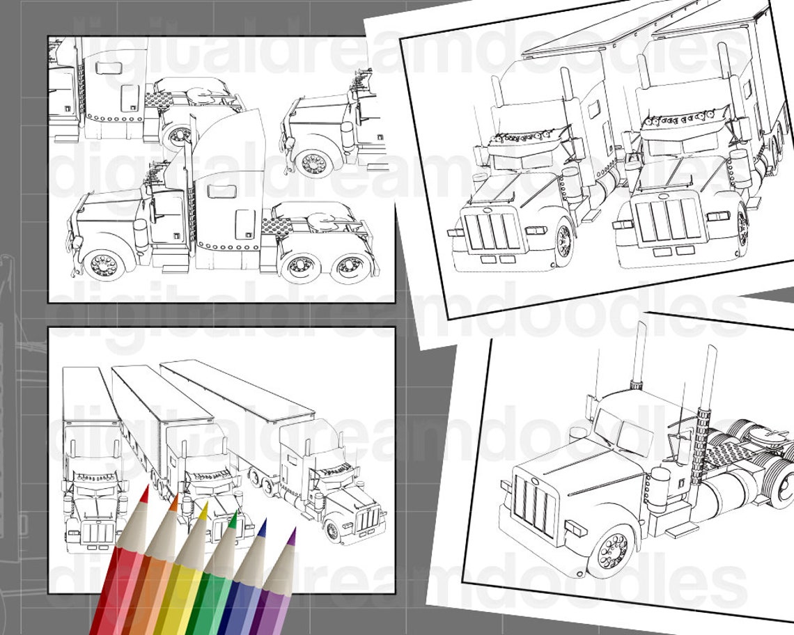 Semi Truck Coloring Book Printable Trucker Coloring Book Big - Etsy