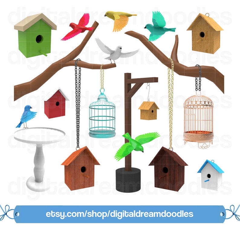 Bird Clipart Bird Clip Art Bird House Graphic Birdhouse | Etsy