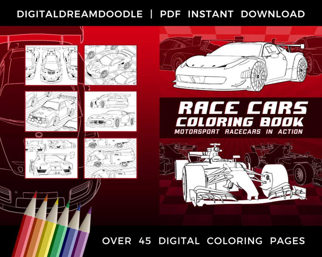 Race Car Coloring Book, Motorsport Racecar Coloring Book, Auto Racing ...