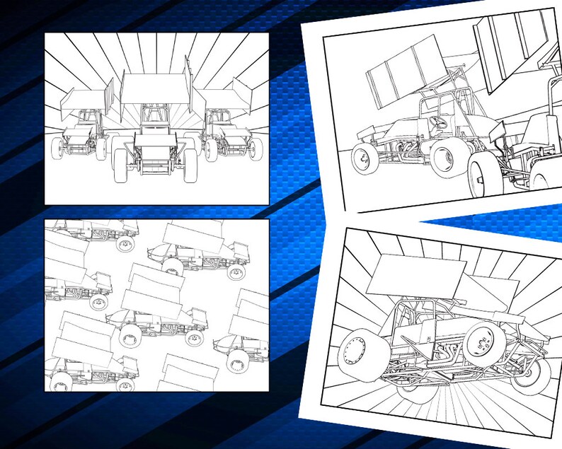 Sprint Car Coloring Book, Printable PDF Racing Book for Adults, Winged ...