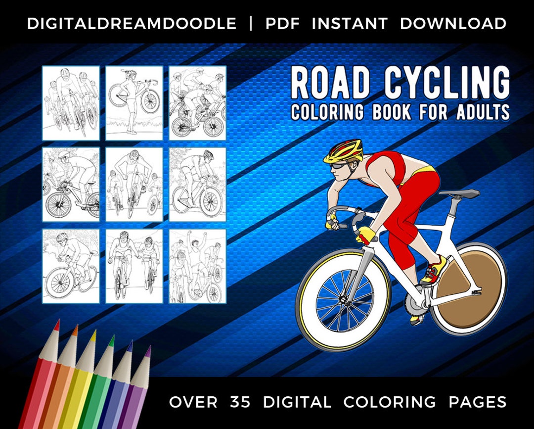 Road Cycling Coloring Book, Bicycle Racing Coloring Book, Bike Cyclist ...