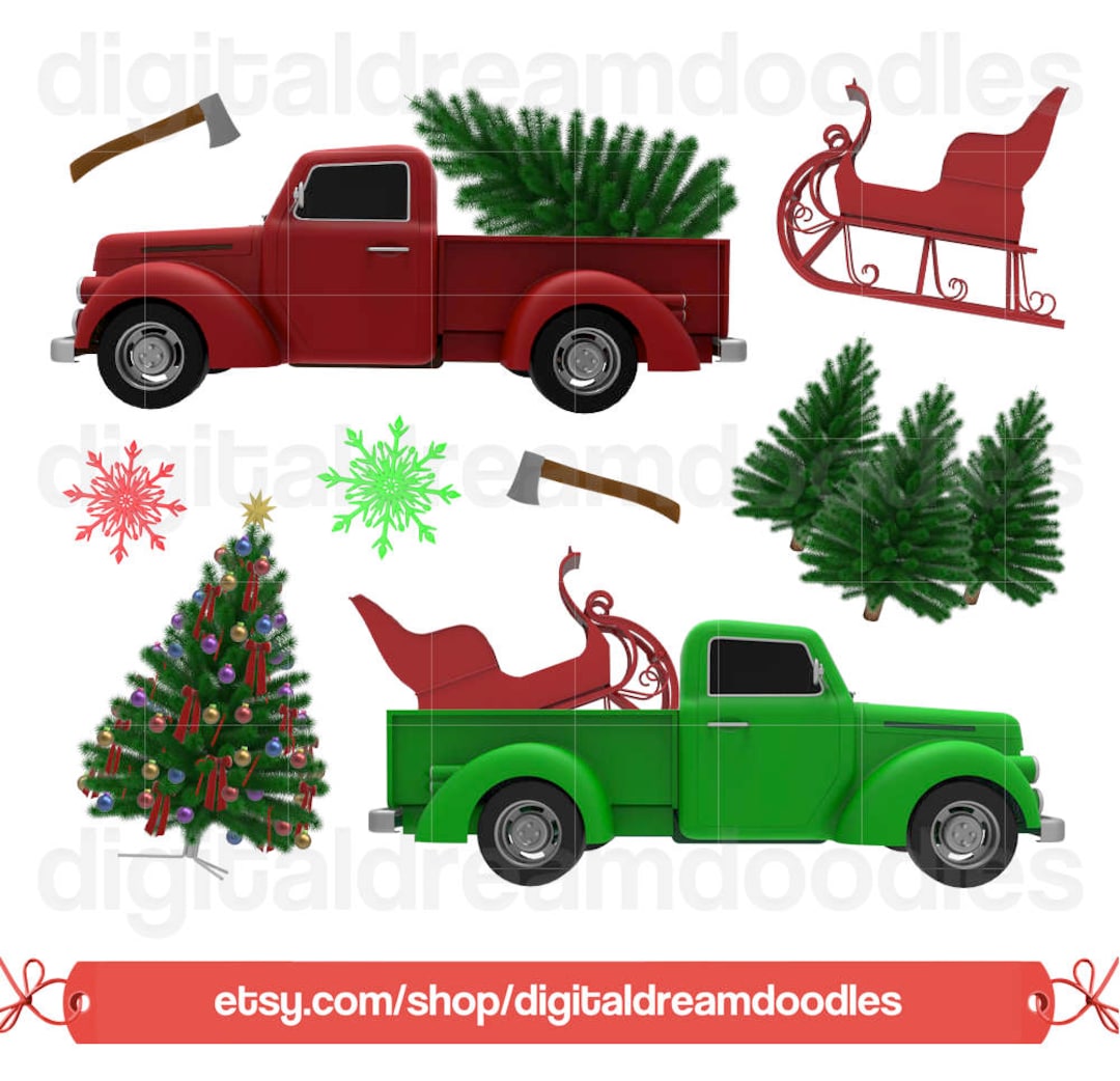 Christmas Tree Truck Clipart, Holiday Christmas Truck Overlays, Xmas ...