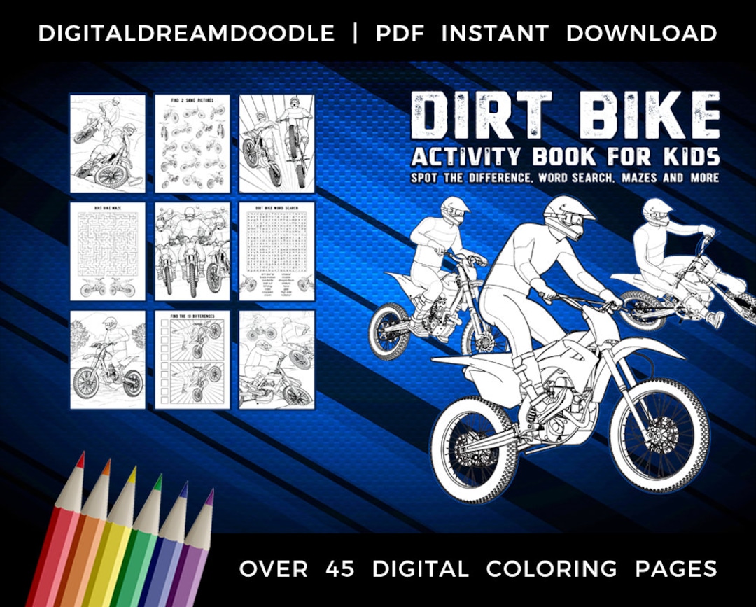 Dirt Bike Coloring and Activity Book, Dirt Biking Coloring Book, Trail ...