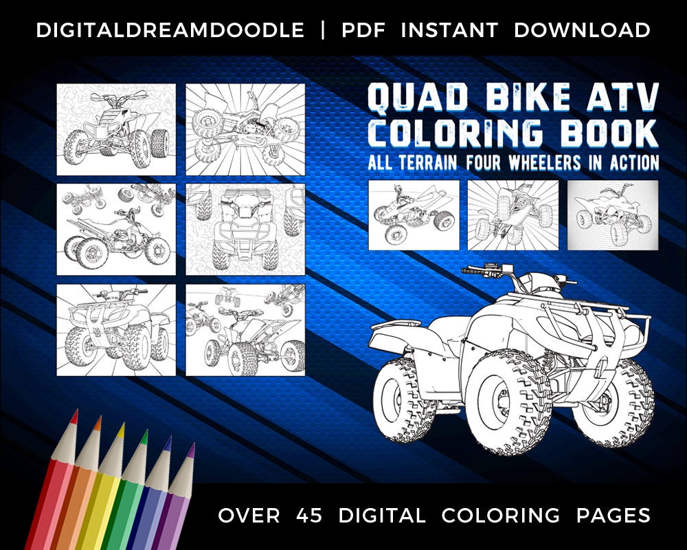 ATV Coloring Book, Quad Bike Coloring Book, All Terrain Four Wheeler ...