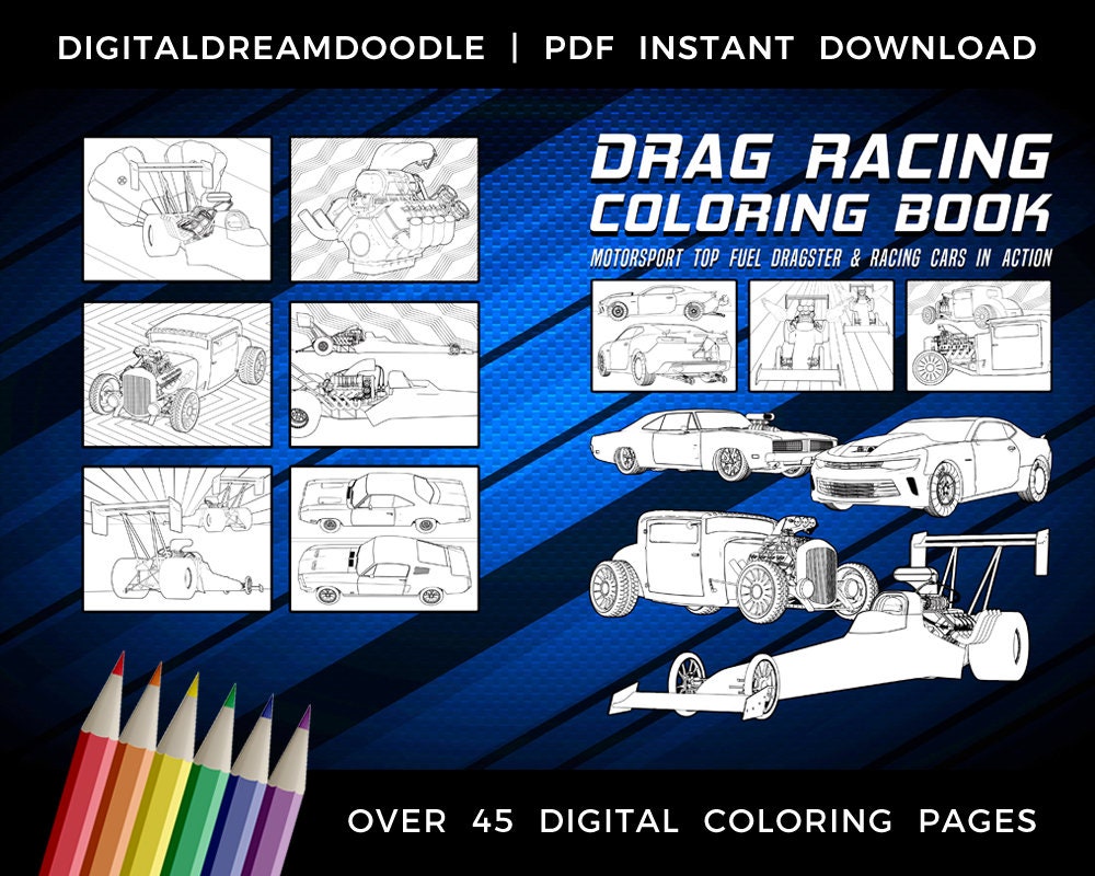 Drag Racing Coloring Book, Top Fuel Dragster Coloring Book, Drag Racer ...