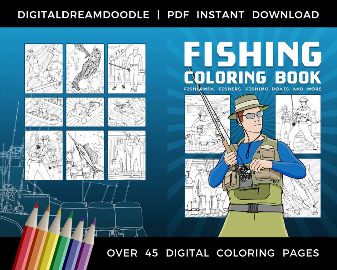 Fishing Coloring Book Fishermen Coloring Book Fishing Boat - Etsy