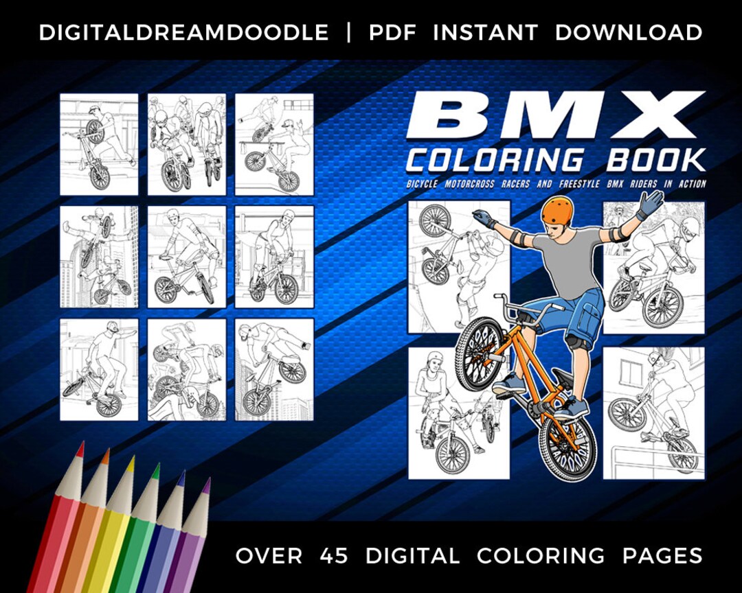 BMX Coloring Book, Bicycle Motorcross Racer Coloring Book, BMX Rider ...