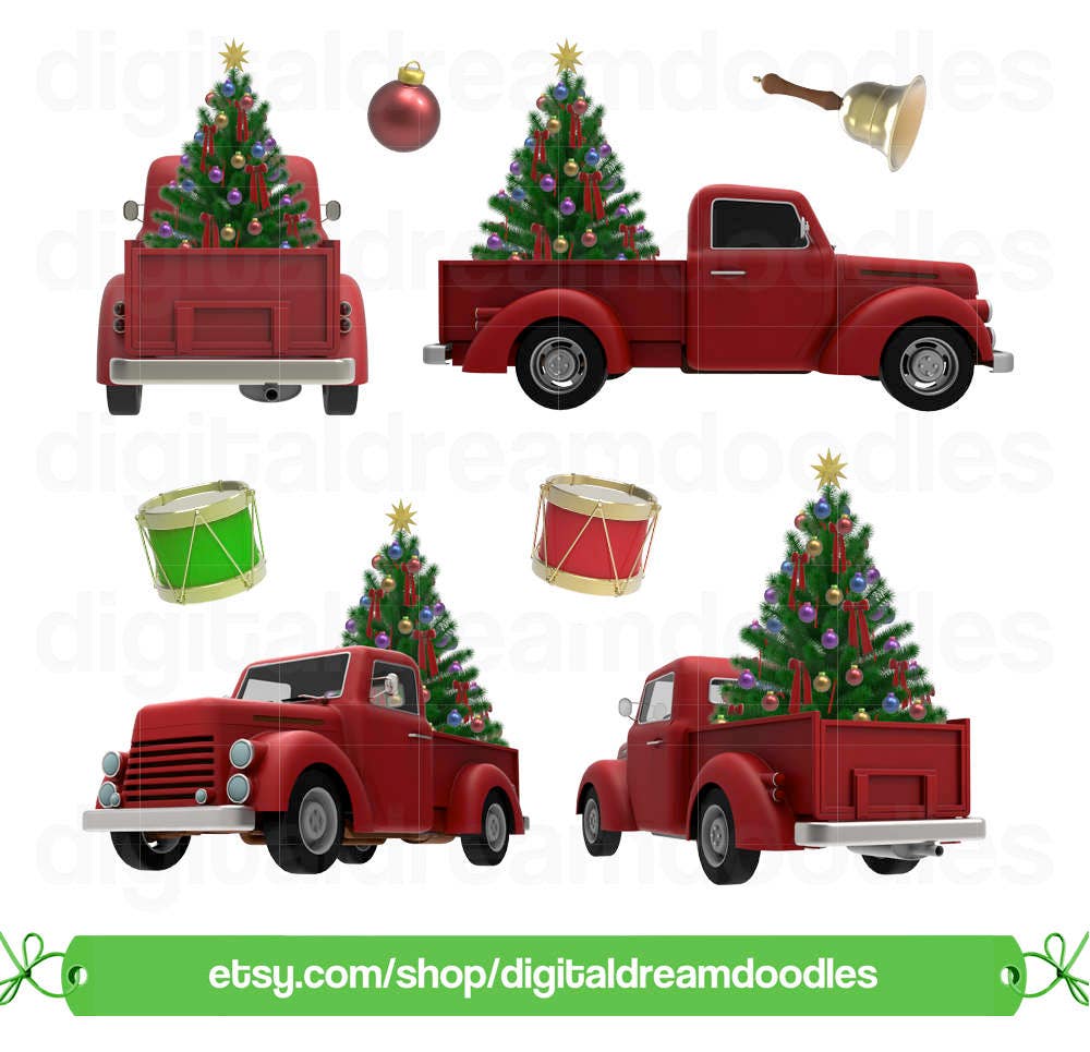 Christmas Tree Truck Clipart, Holiday Christmas Truck Overlays, Xmas ...