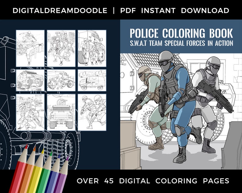 Police Coloring Book, SWAT Team Coloring Pages, Special Forces Officer ...