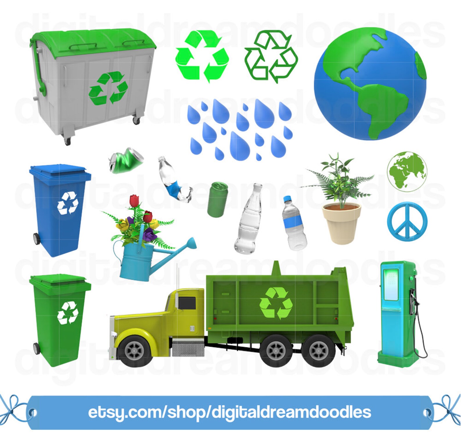Recycle Clipart, Earth Day Clipart, Recycling Overlays, Garbage Truck ...