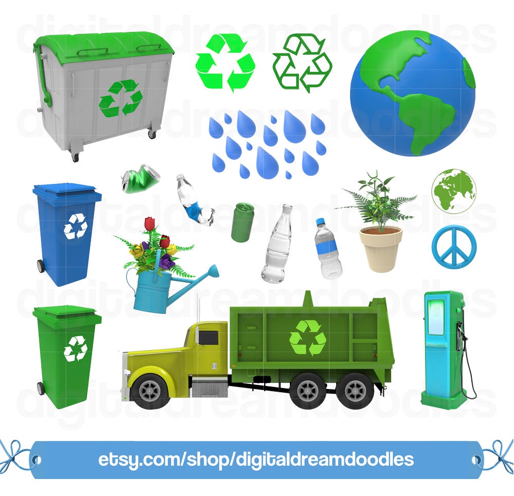 Recycle Clipart, Earth Day Clipart, Recycling Overlays, Garbage Truck ...