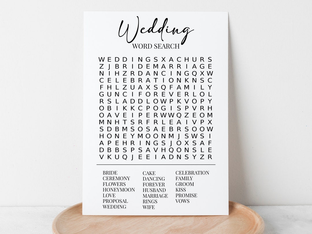 Wedding Word Search Bridal Shower Game, Bridal Shower Game, Minimalist ...