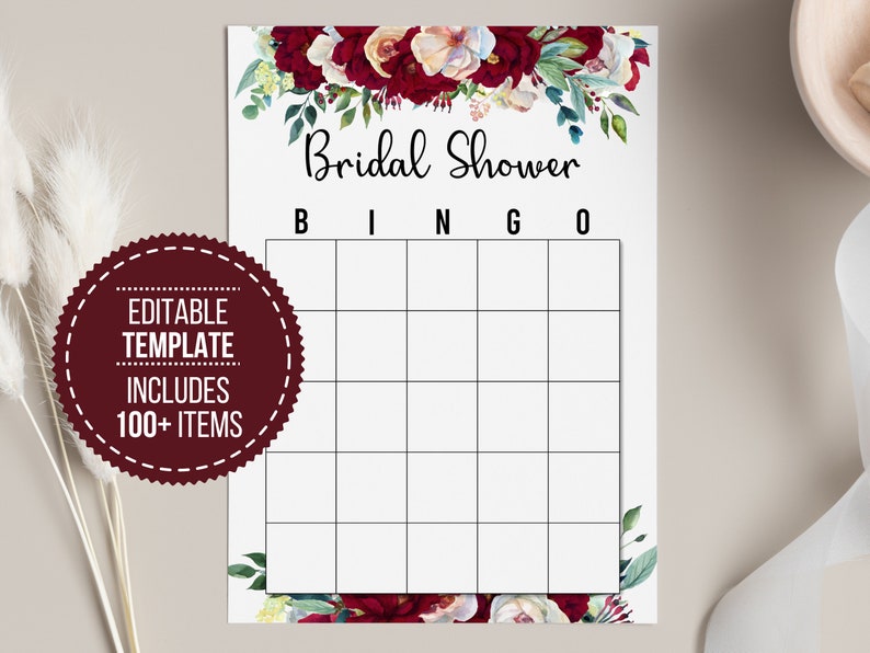 Burgundy and Blush Bridal Shower Games Marsala Editable - Etsy