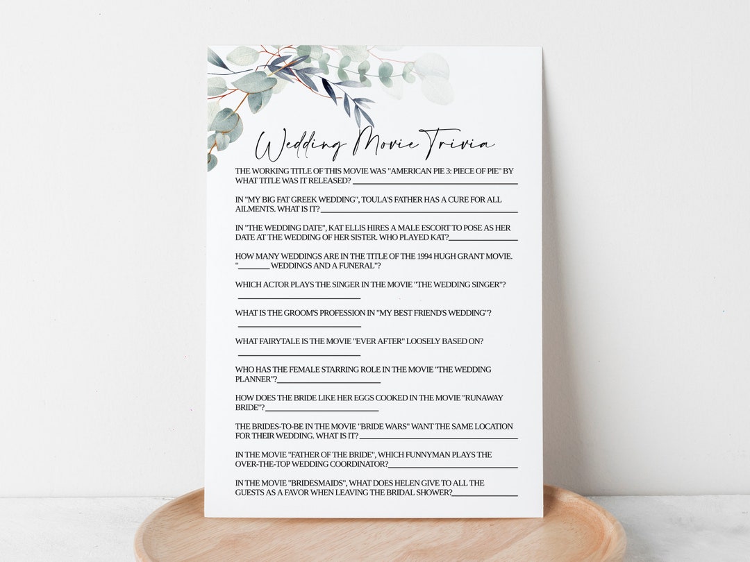 Wedding Movie Trivia Bridal Shower Game, Garden Party Greenery Bridal ...