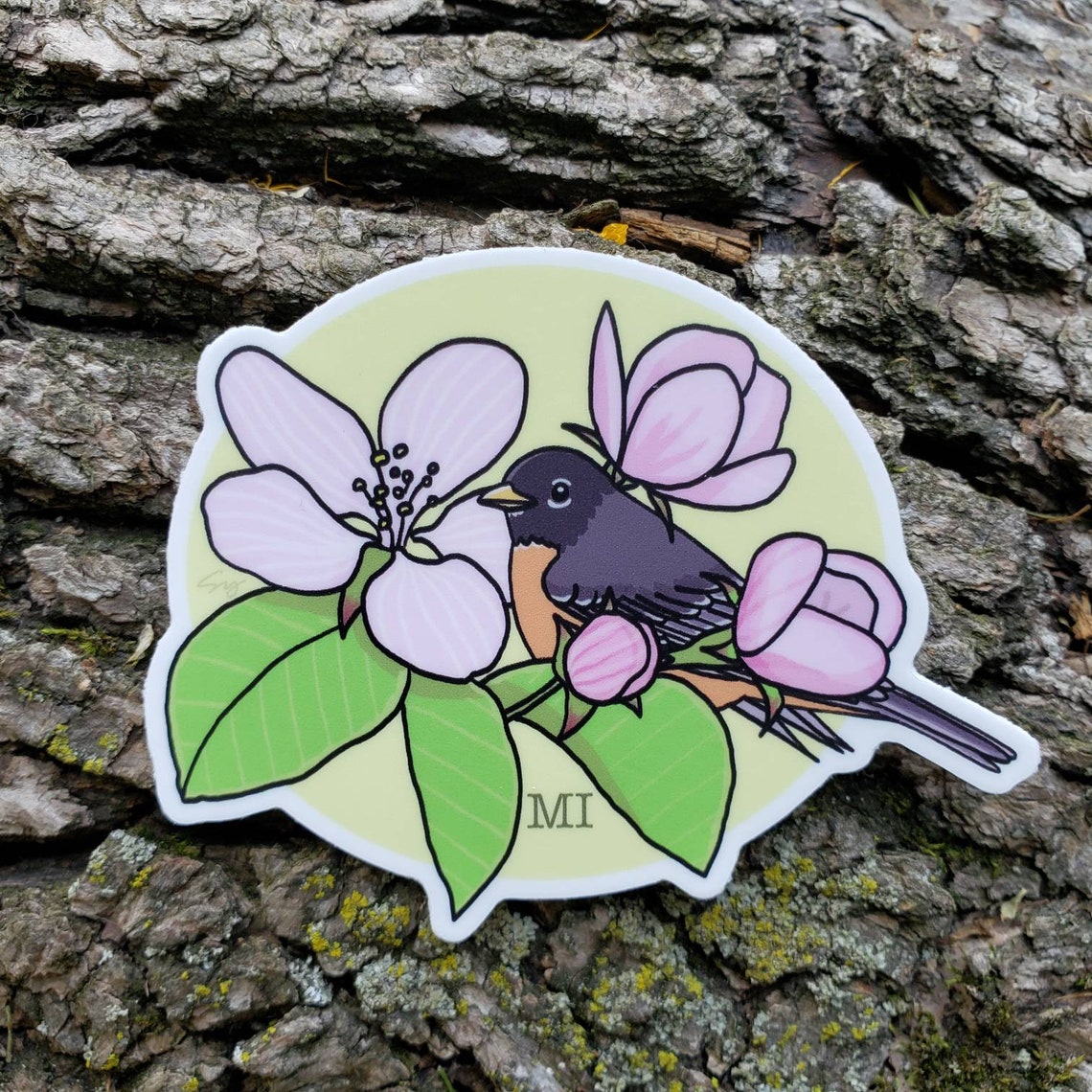 Michigan State Bird and Flower. American Robin and Apple - Etsy