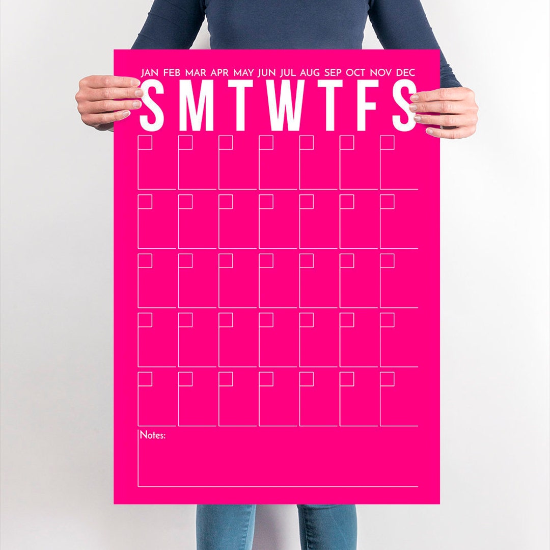 Hot Pink Calendar Printable Poster Chic Office Wall Art Pink and White ...