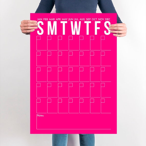 Hot Pink Calendar Printable Poster Chic Office Wall Art Pink | Etsy