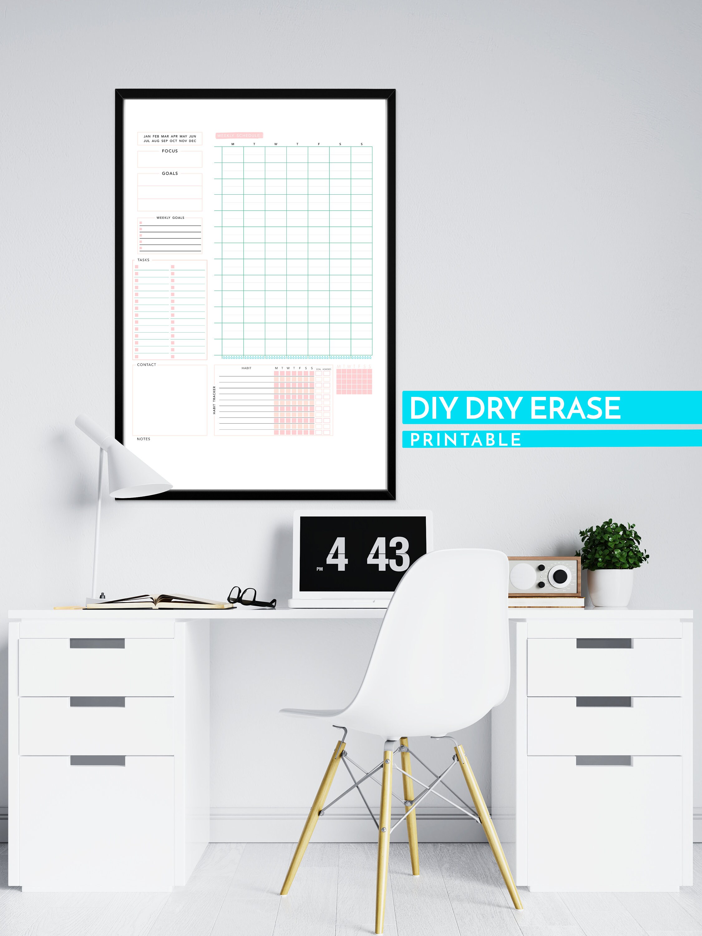 DIY Dry Erase PRINTABLE Large 2026 Wall Calendar, Pink and Green ...