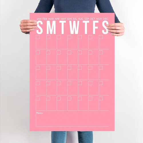 Hot Pink Calendar Printable Poster Chic Office Wall Art Pink - Etsy