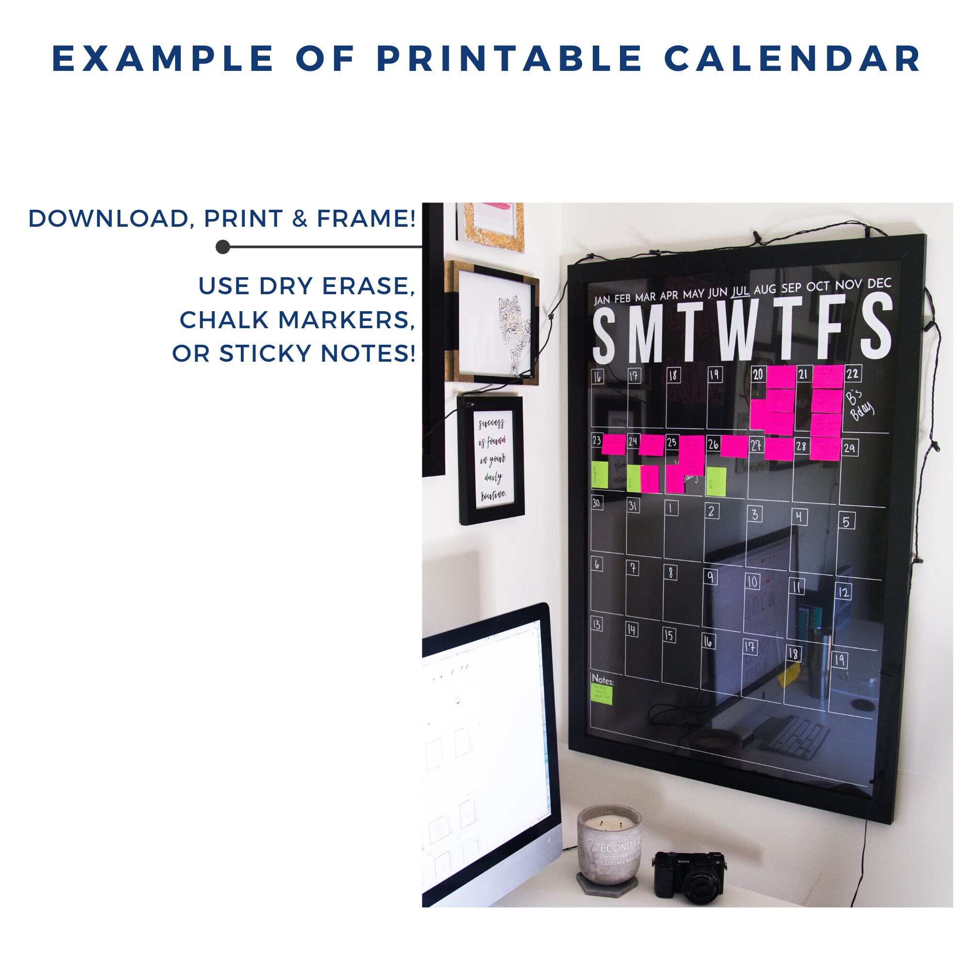 Hot Pink Calendar Printable Poster Chic Office Wall Art Pink - Etsy