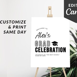 Editable Graduation Welcome Sign Template Canva, Modern Minimalist Grad ...