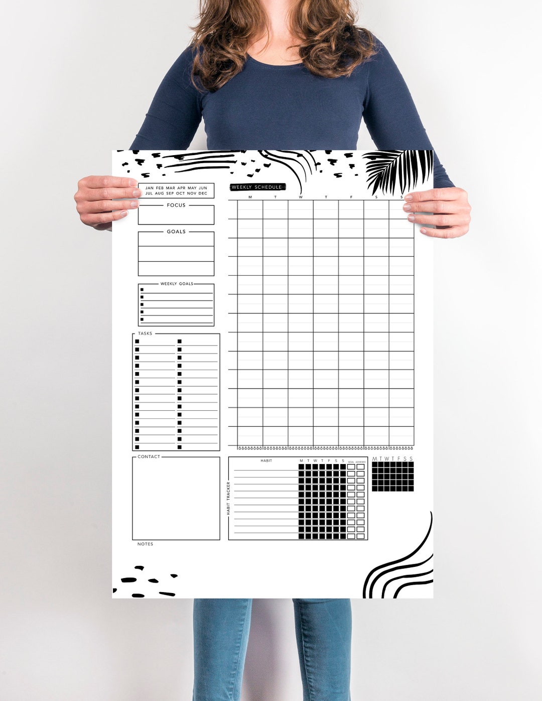 DIY Dry Erase Planner, Large 2026 Weekly Scheduler Planner, Black and ...