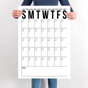Calendar Poster Printable Large Office Calendar Hexagon Numbers Black ...