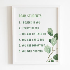 PRINTABLE Calming Classroom Printable Motivational Print Dear Students ...