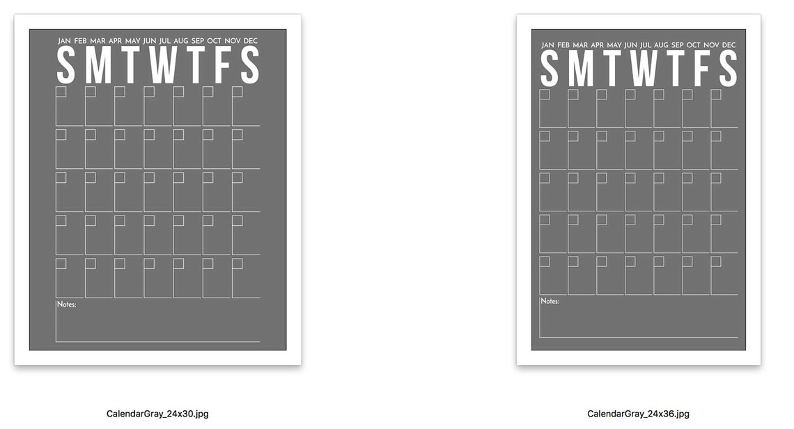 Gray and White Modern Printable Calendar 24x36 Portrait | Etsy