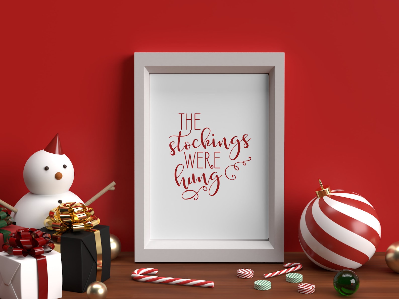 The Stockings Were Hung Printable Christmas Poster Red and - Etsy
