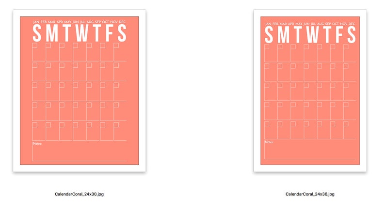 Coral and White Printable Calendar Wall Art Childrens Room - Etsy