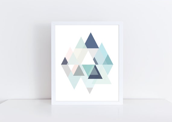 Printable Abstract Art Blue Triangles Large Poster Print | Etsy