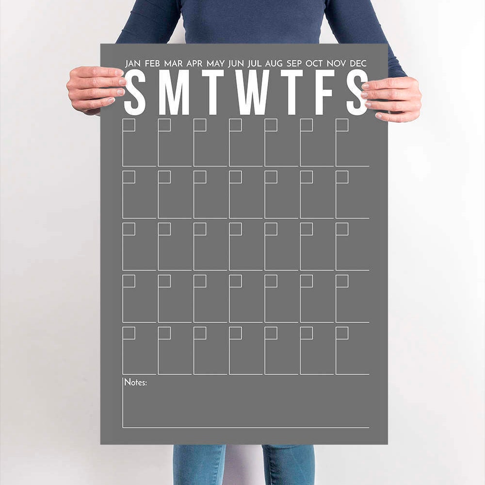 Gray and White Modern Printable Calendar 24x36 Portrait | Etsy