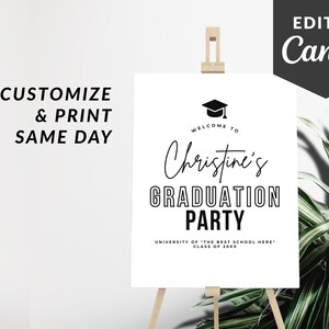 Editable Graduation Welcome Sign Template Canva, Modern Minimalist Grad ...