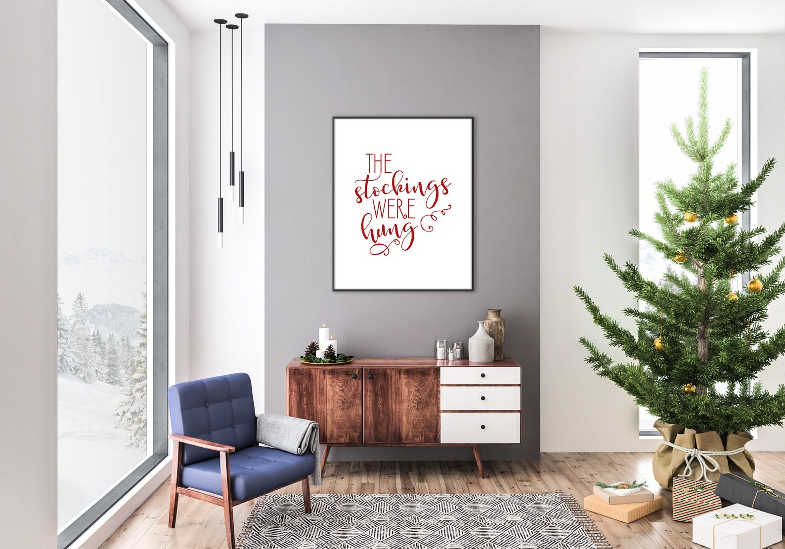 The Stockings Were Hung Printable Christmas Poster Red and - Etsy