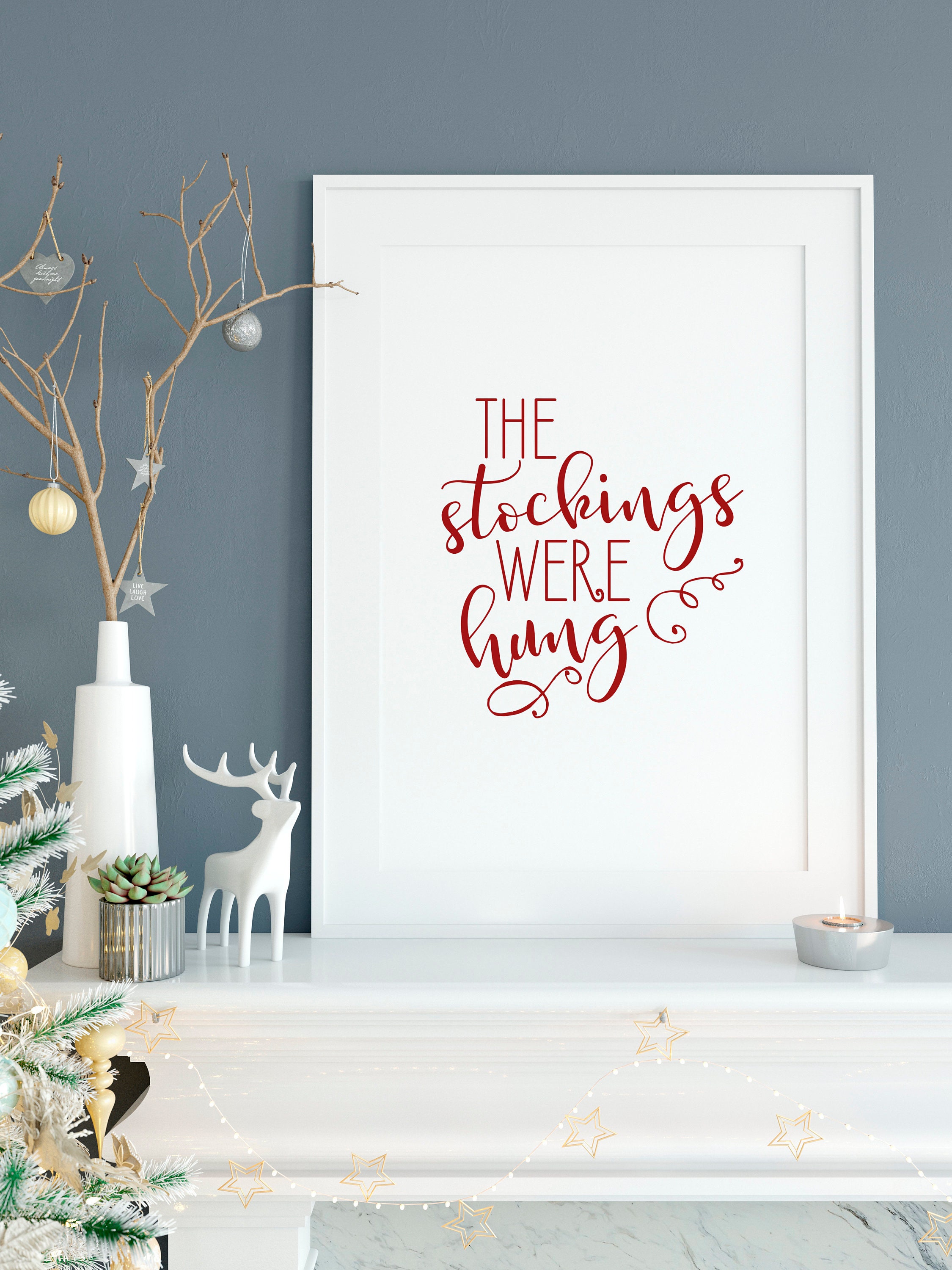 The Stockings Were Hung Printable Christmas Poster Red and - Etsy
