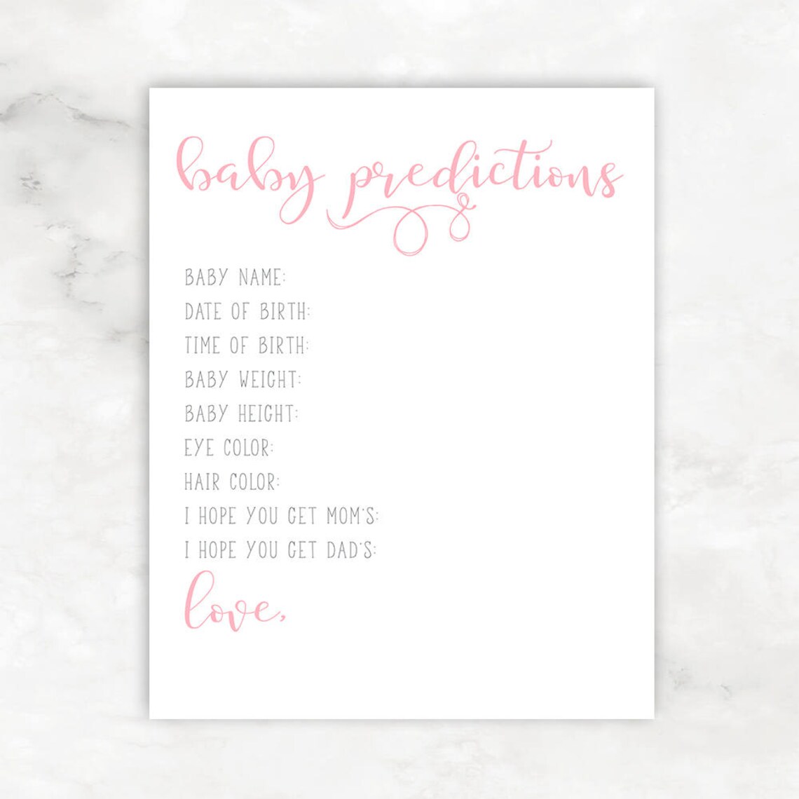 Baby Shower Digital Download Baby Girl Baby Predictions Print - Etsy