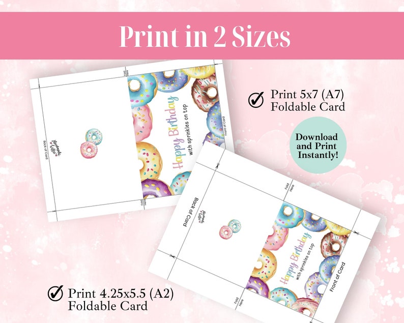 Donut Birthday Printable Greeting Card and Envelope INSTANT DOWNLOAD ...