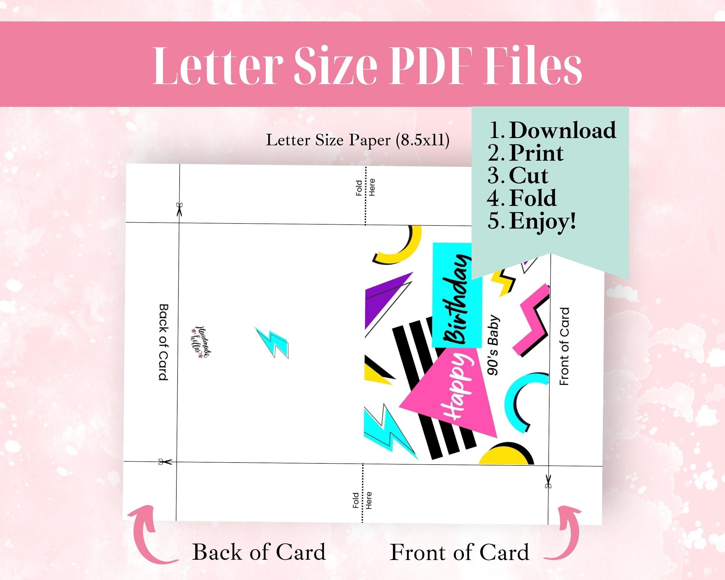 90s Theme Happy Birthday Printable Greeting Card and Envelope | INSTANT ...