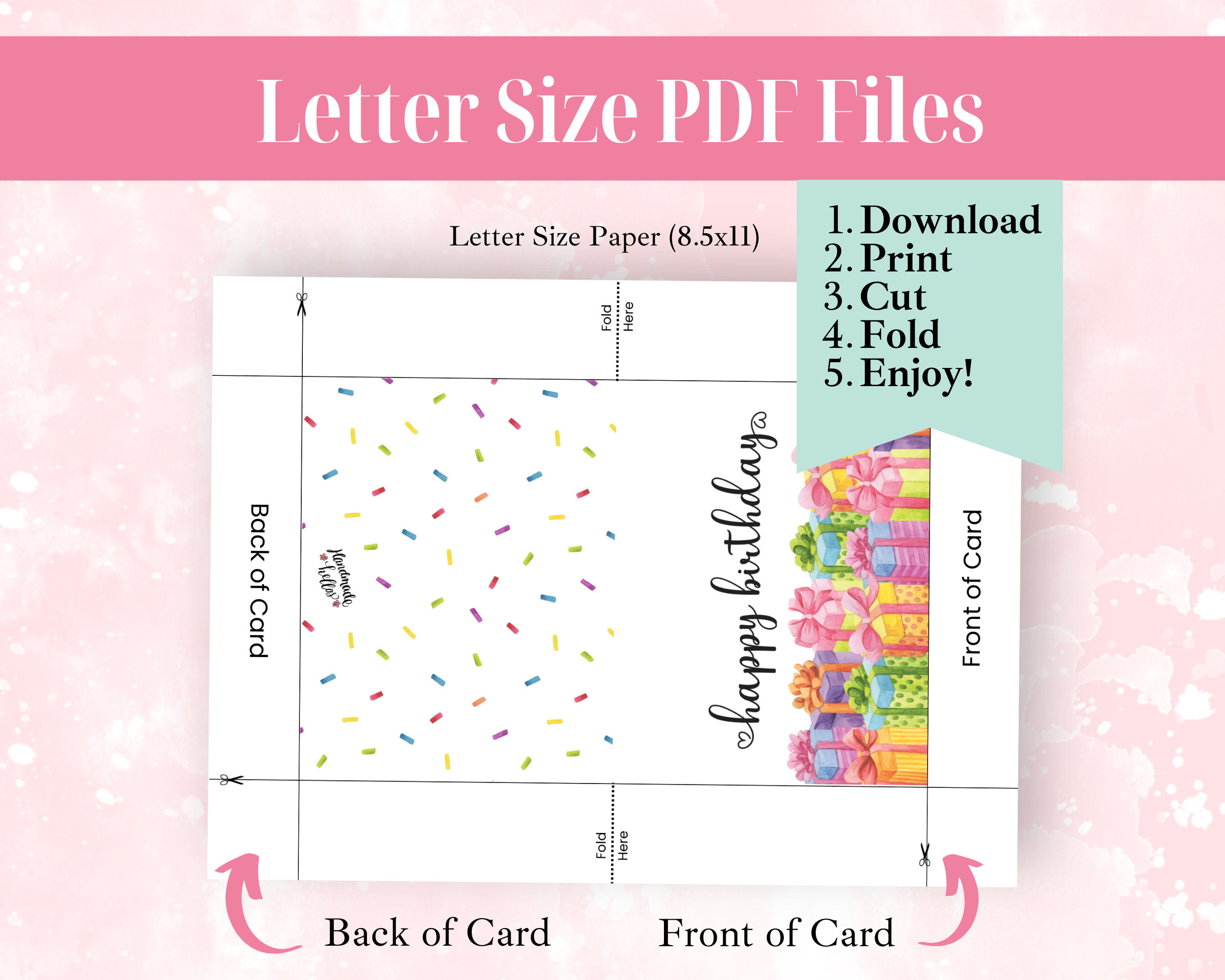 Presents Happy Birthday Printable Greeting Card and Envelope | INSTANT ...