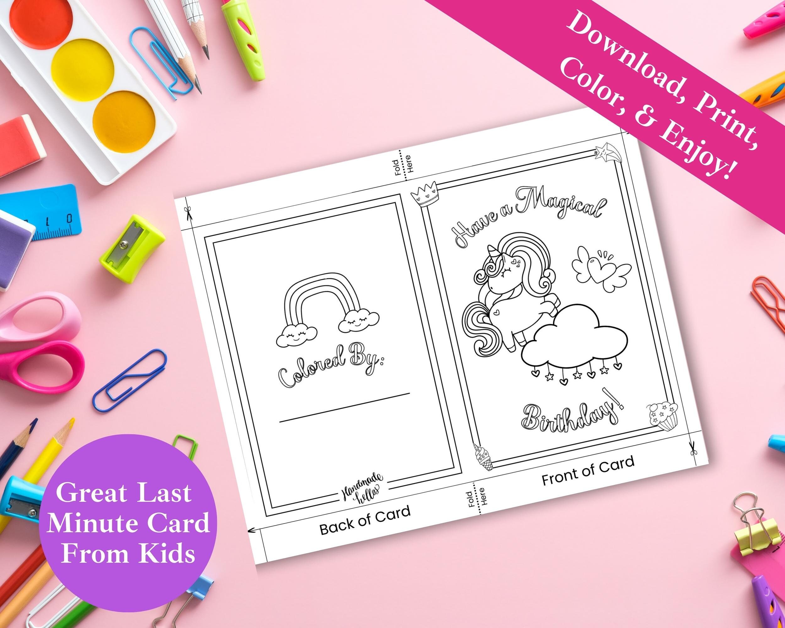 Printable Unicorn Happy Birthday Coloring Greeting Card and Envelope ...